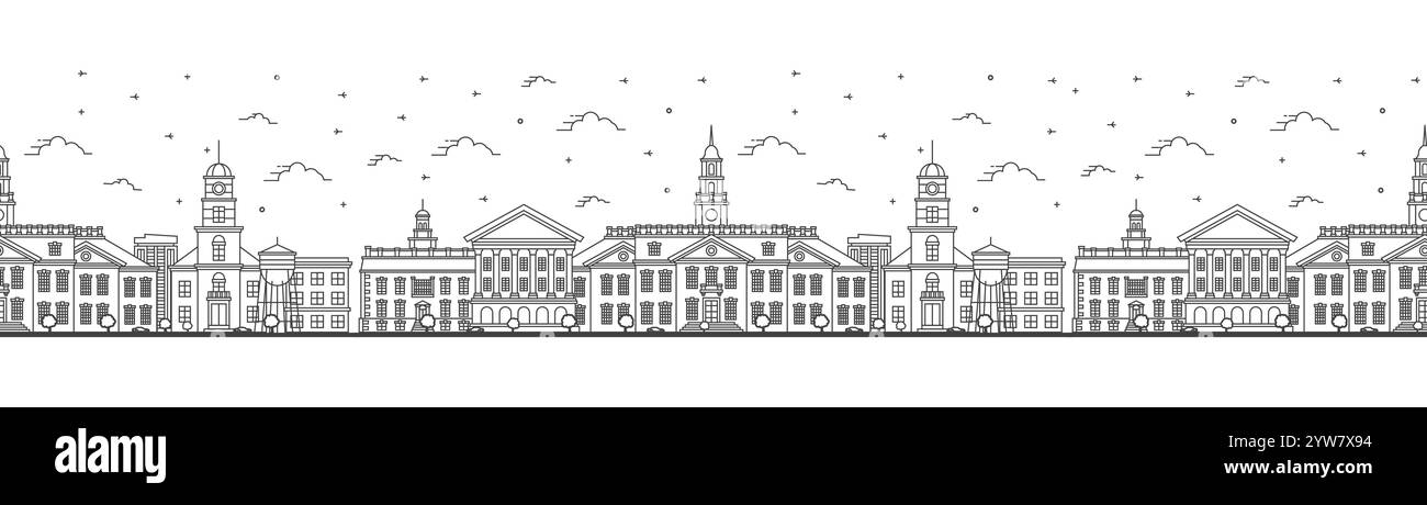 Seamless pattern with Outline Dover Delaware City Skyline with Historic ...