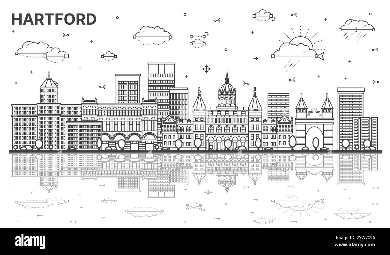 Outline Hartford Connecticut city skyline with modern and historic ...