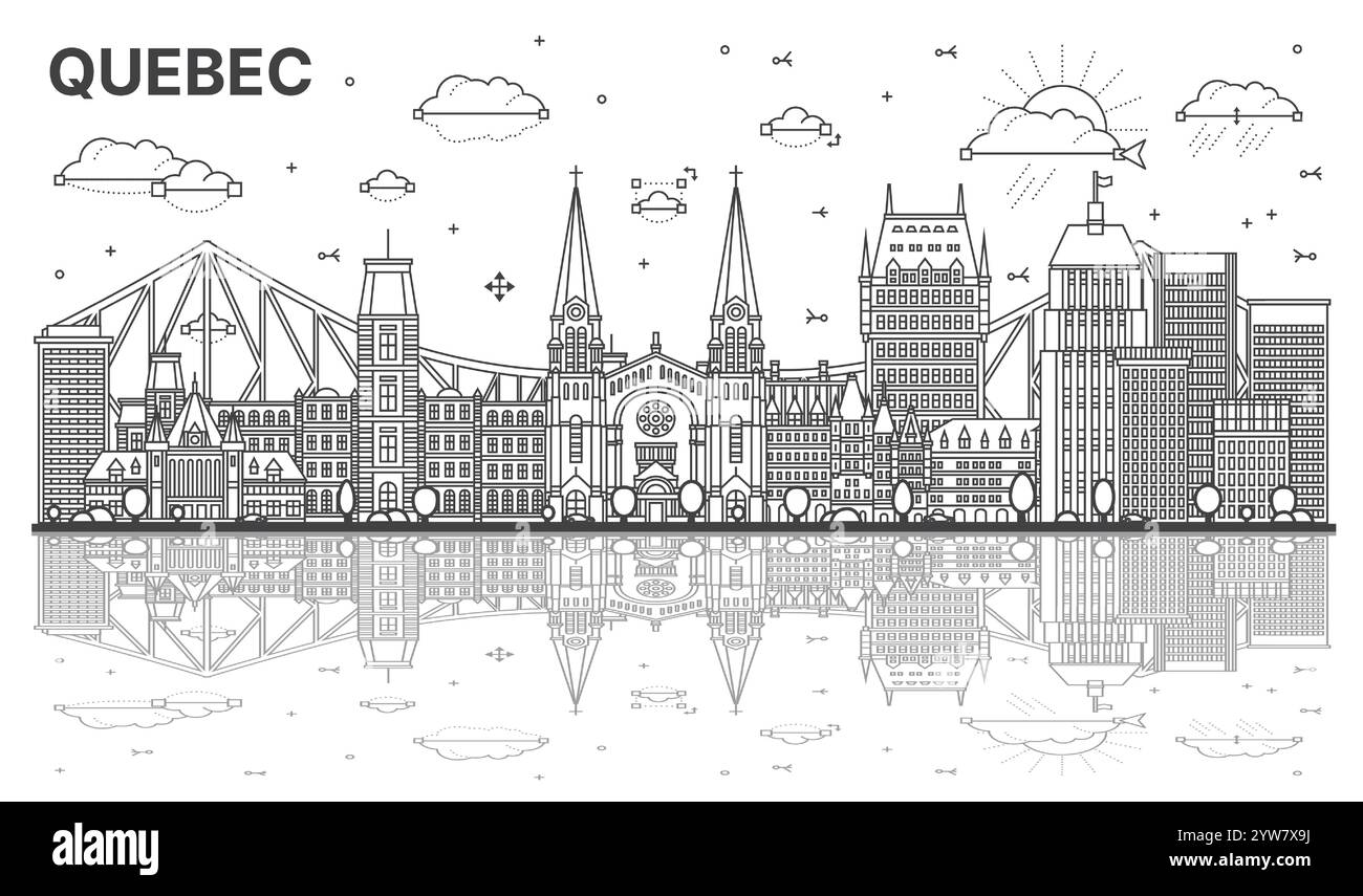 Outline Quebec Canada city skyline with modern and historic buildings ...