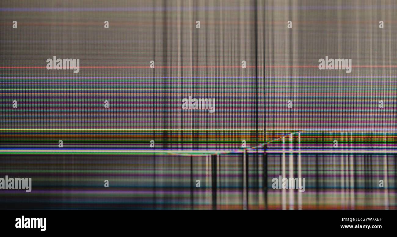 Digital texture. Bad transition. Disturbance glitch signal due to screen physical damage. TV ...