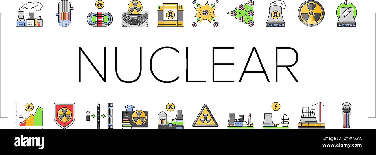 nuclear energy power plant icons set vector Stock Vector Image & Art ...