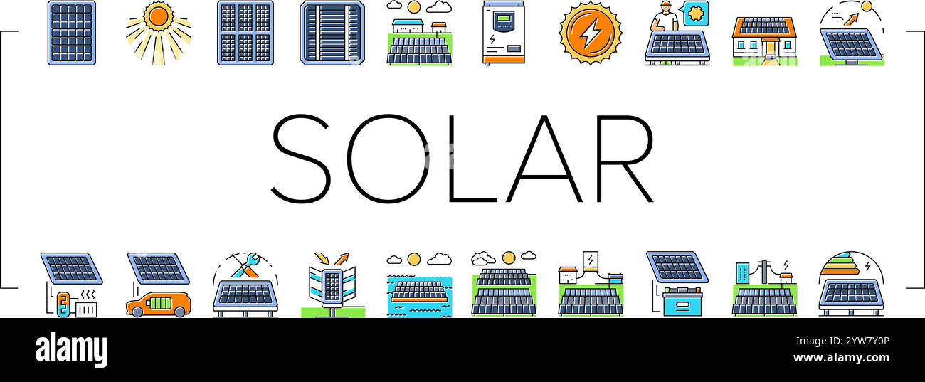 Solar panels set into green roof Stock Vector Images - Alamy