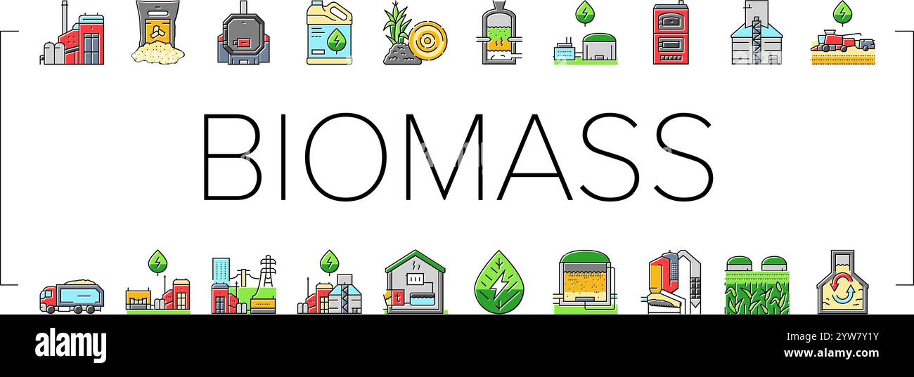 biomass energy plant power icons set vector Stock Vector Image & Art ...