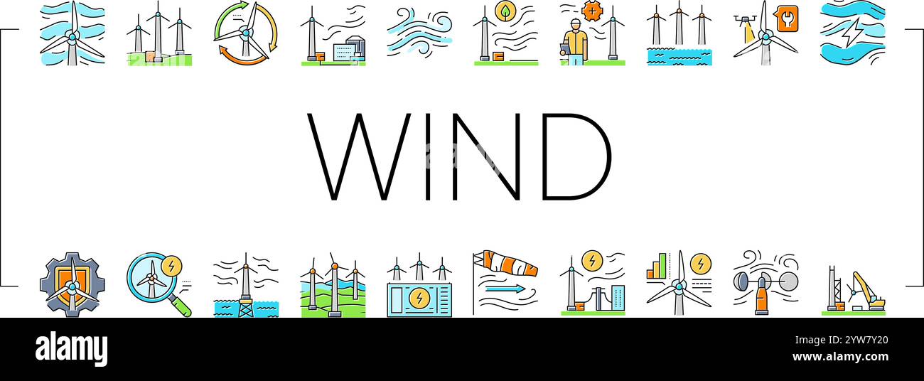 wind turbine power energy farm icons set vector Stock Vector Image ...