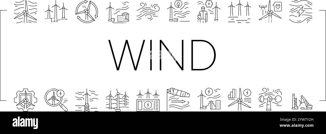 wind turbine power energy farm icons set vector Stock Vector Image ...