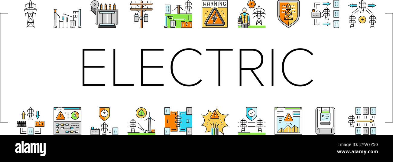 electric grid energy power icons set vector Stock Vector Image & Art ...