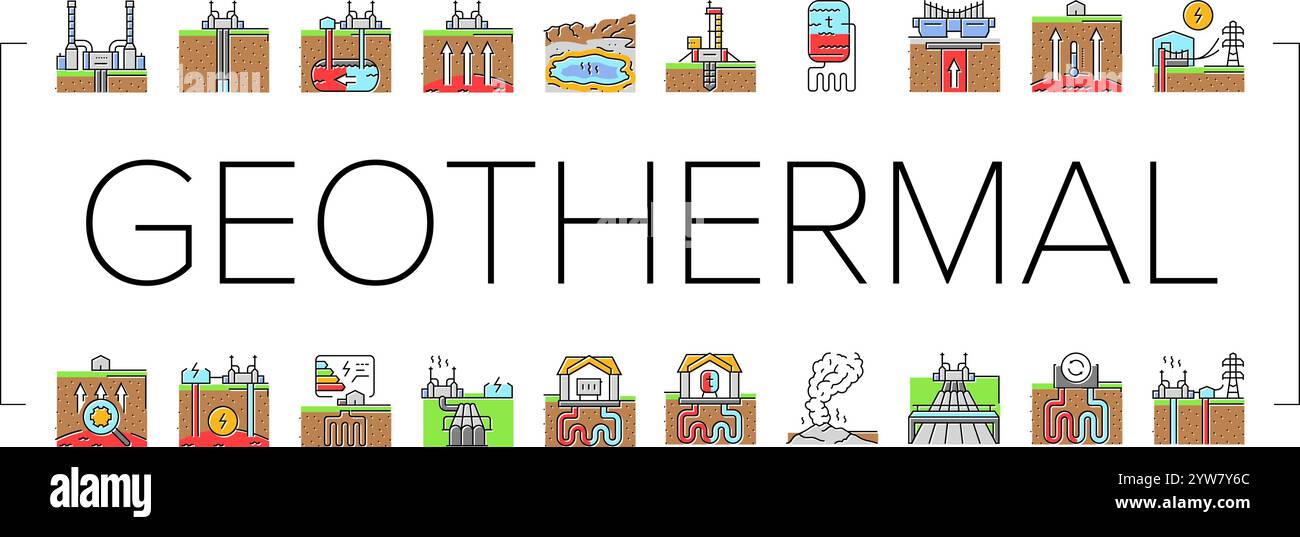 geothermal energy power plant icons set vector Stock Vector Image & Art ...