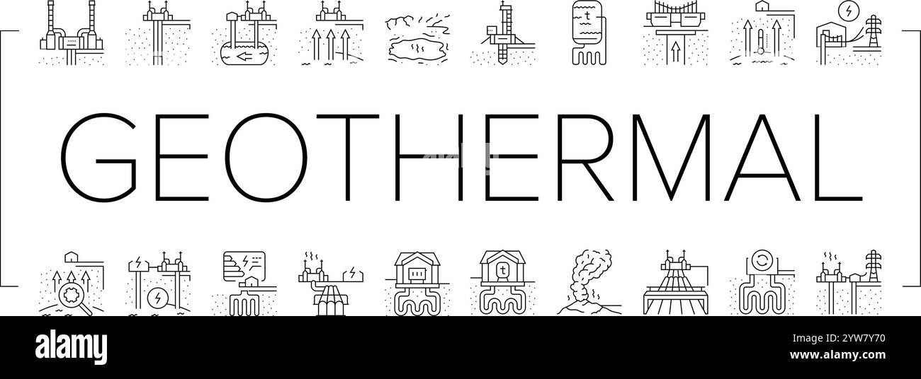 geothermal energy power plant icons set vector Stock Vector Image & Art ...