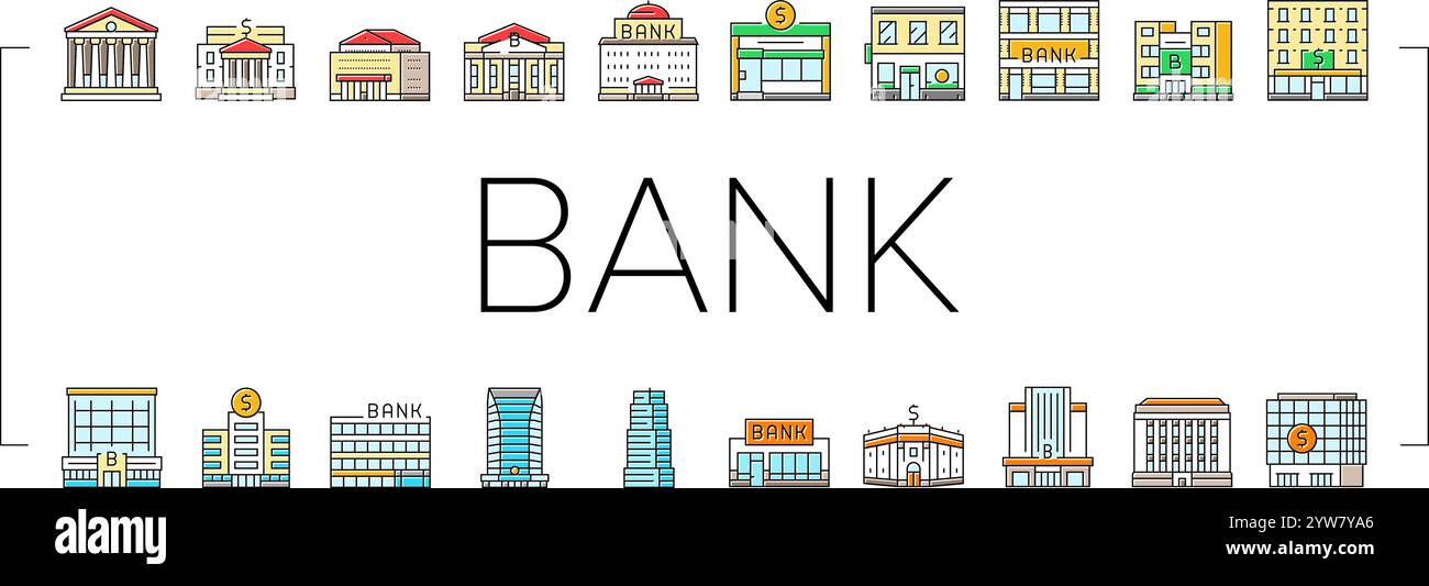 bank building money business icons set vector Stock Vector Image & Art ...