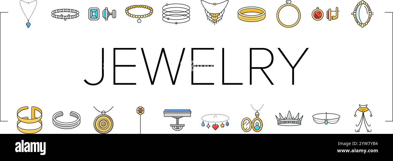 jewelry ring gold necklace icons set vector Stock Vector Image & Art ...