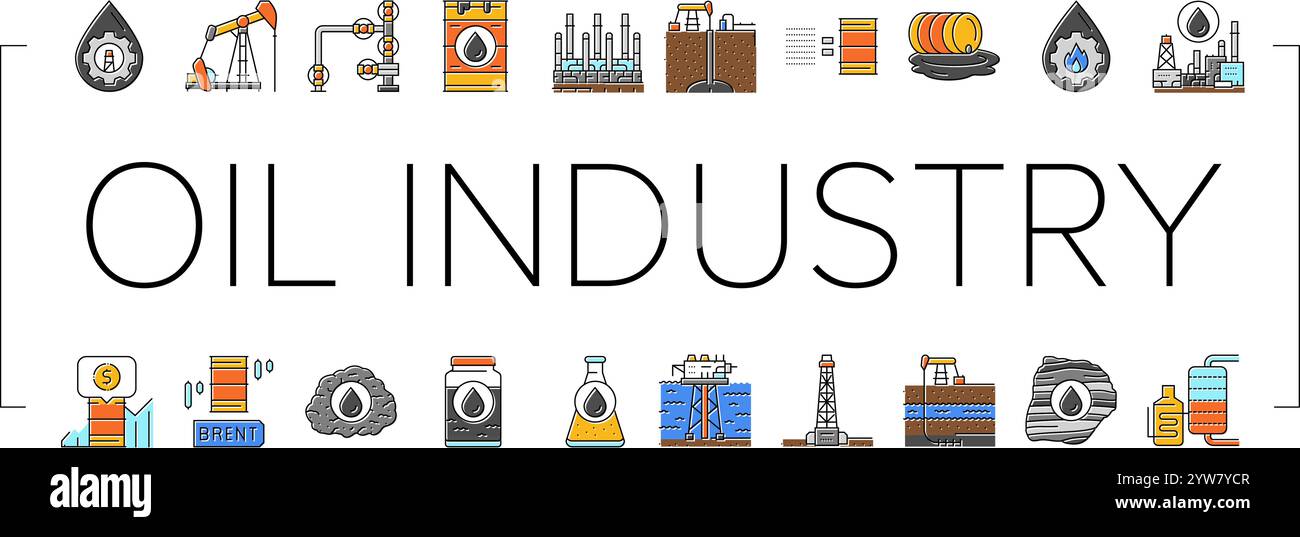 oil industry factory plant icons set vector Stock Vector Image & Art ...
