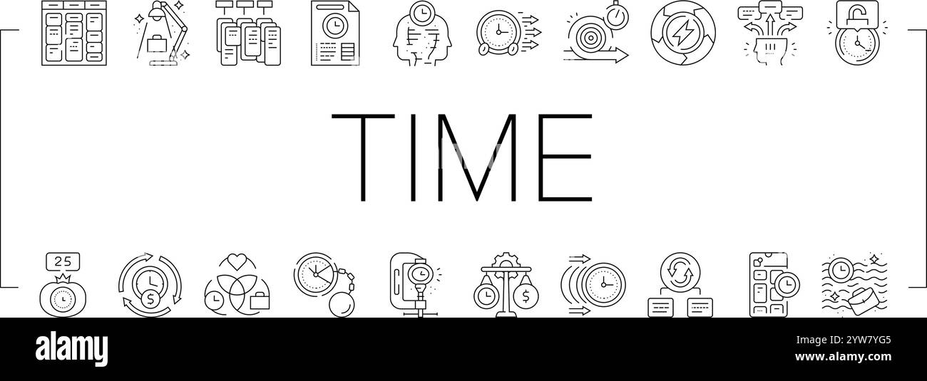 time management clock work icons set vector Stock Vector Image & Art ...