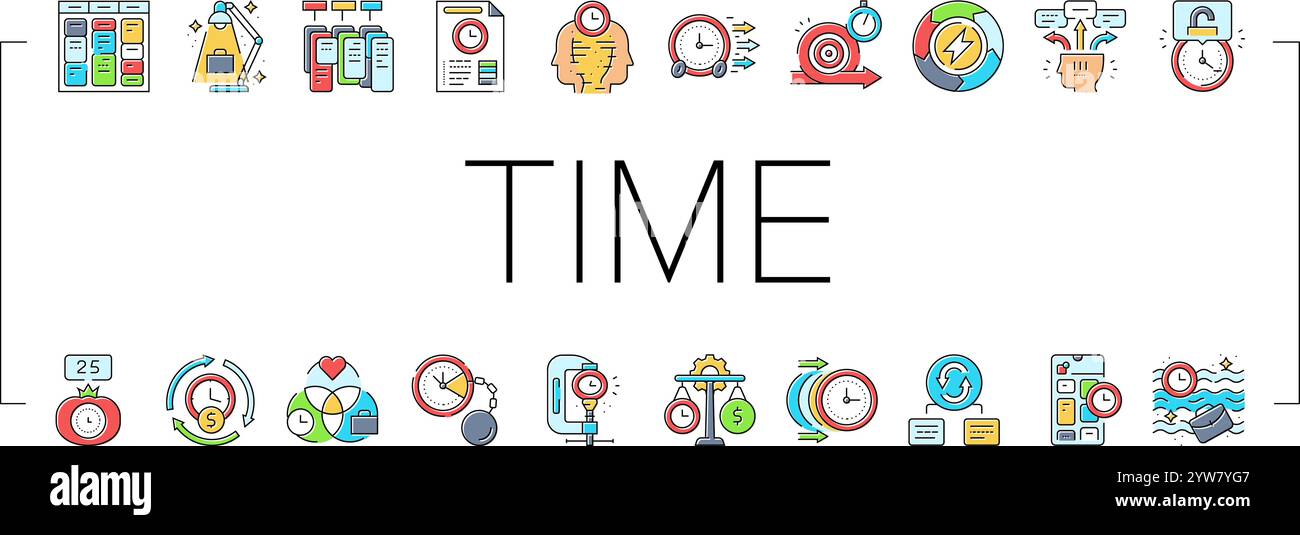 time management clock work icons set vector Stock Vector Image & Art ...