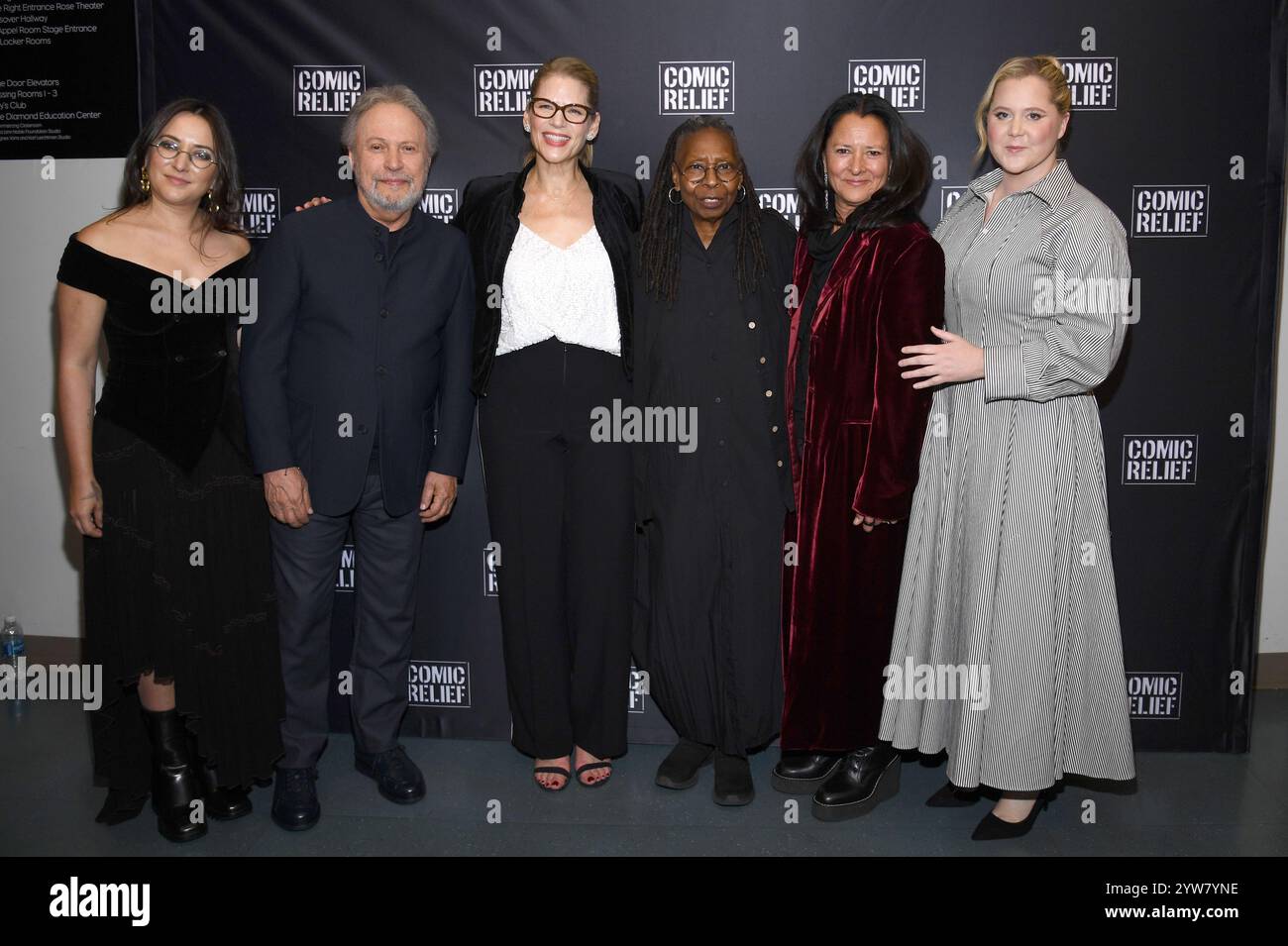 (L-R) Zelda Williams, Billy Crystal, Alison Moore, CEO of Comic Relief ...