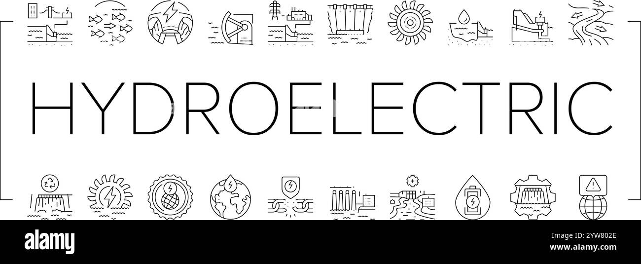 hydroelectric power plant energy icons set vector Stock Vector Image ...