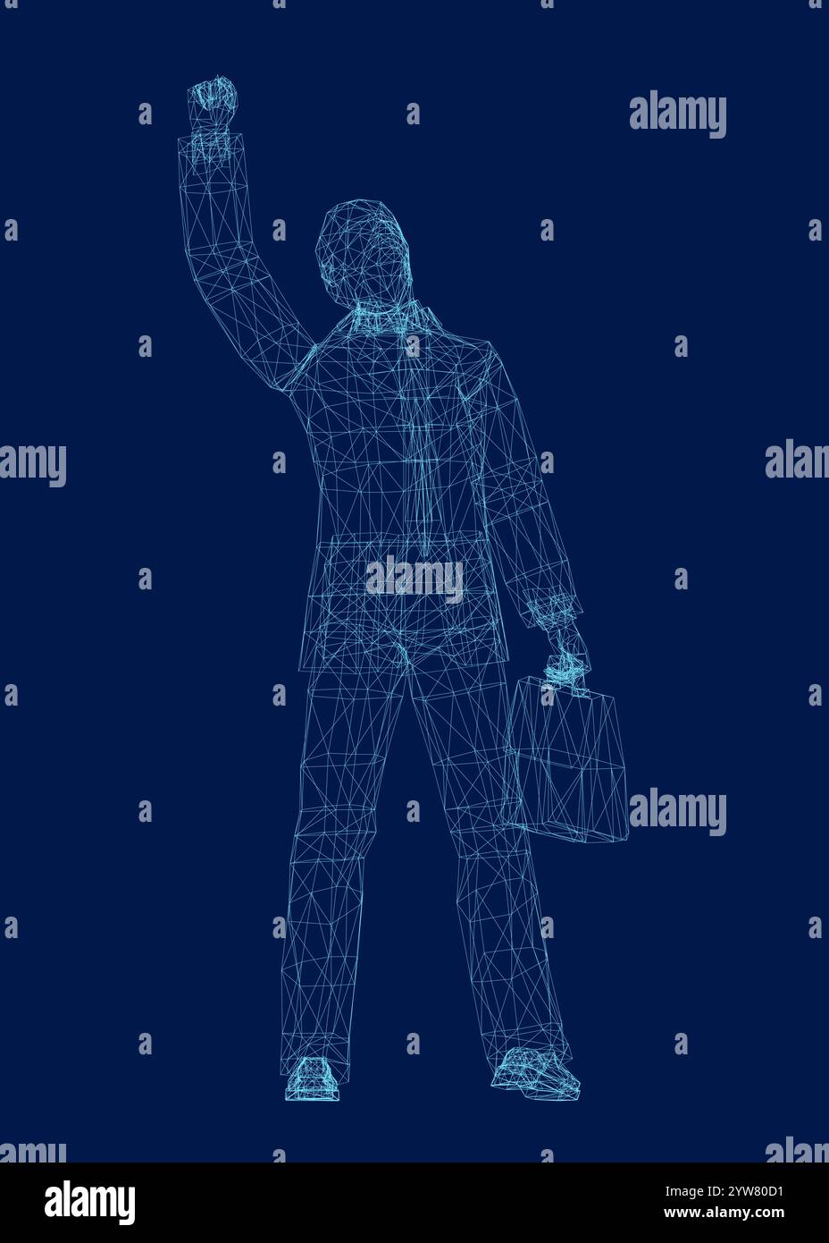 Businessman with case wireframe, outline vector sign, linear style ...