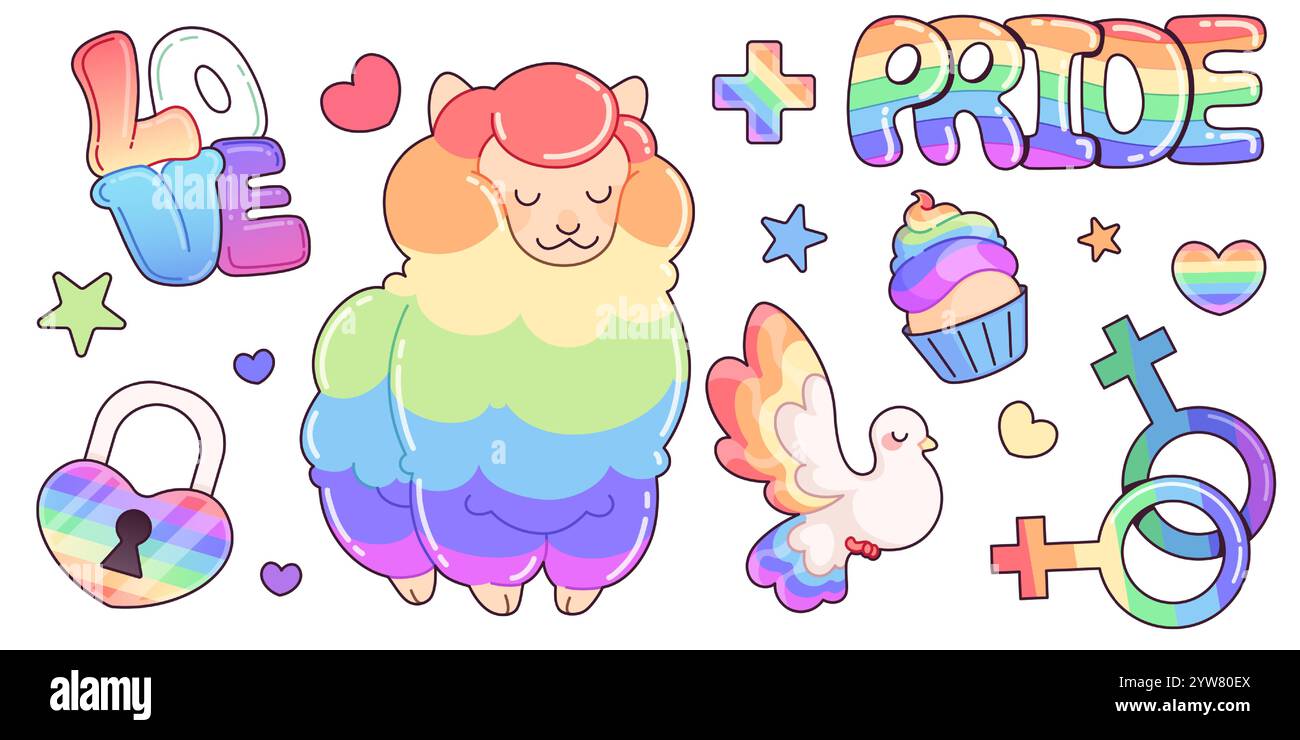Rainbow colored stickers and icons for LGBTQ tolerance design - cute ...