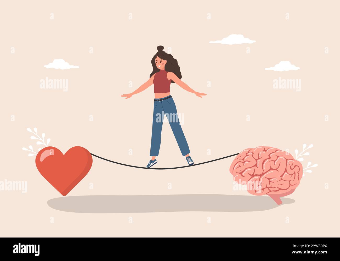 Brain and Heart Balance. Emotional Intelligence concept. Female ...