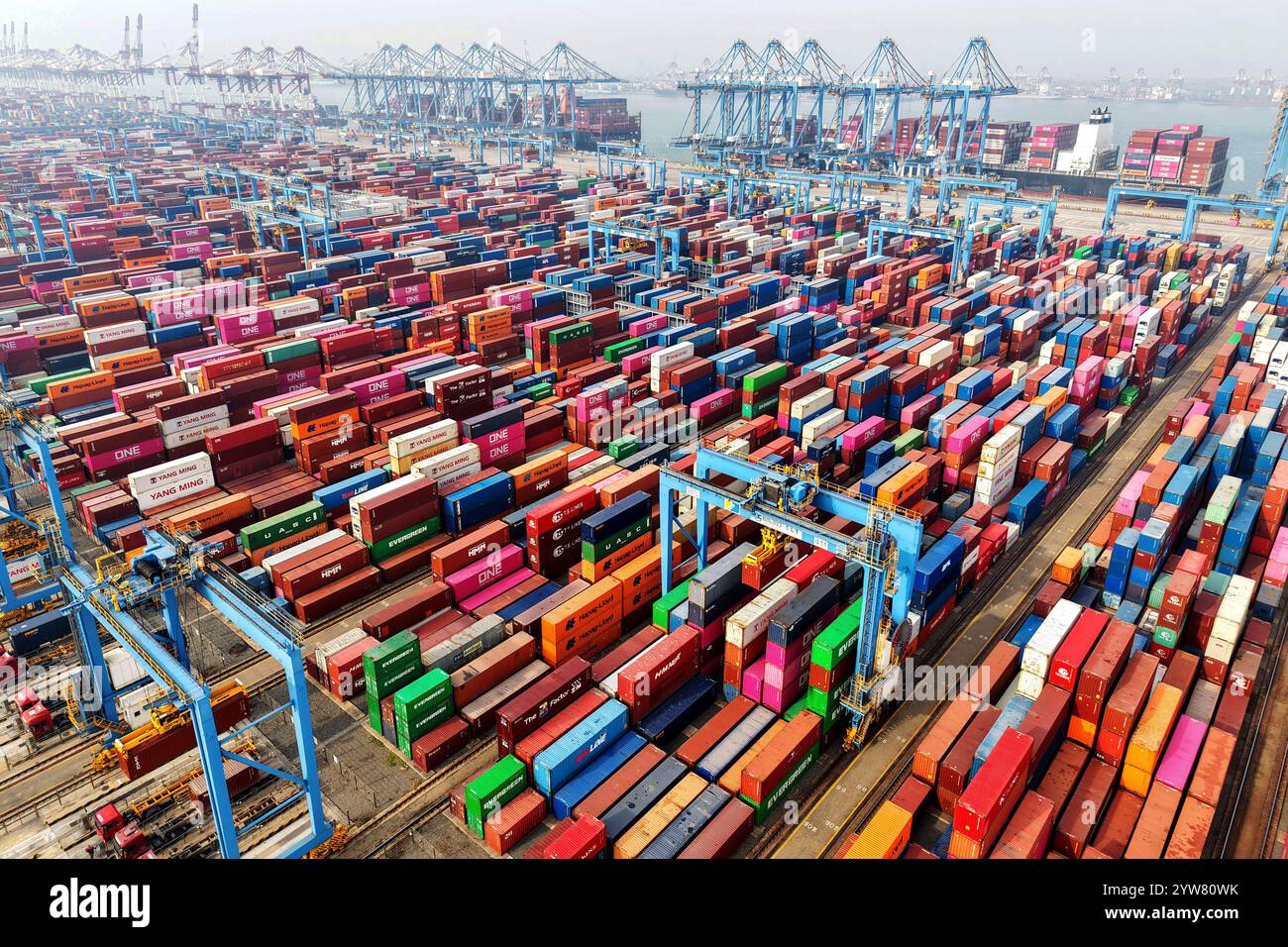 Aerial view of a container terminal in Qingdao city in east China's ...