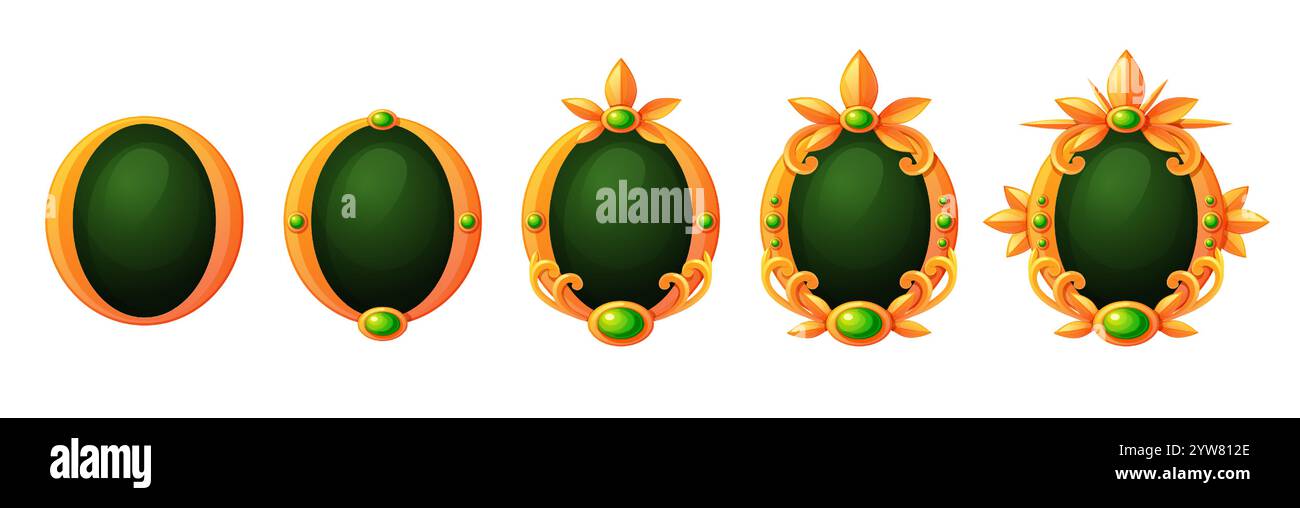 Game level ui icon. Gold rank badge achievement set. Oval trophy medal ...