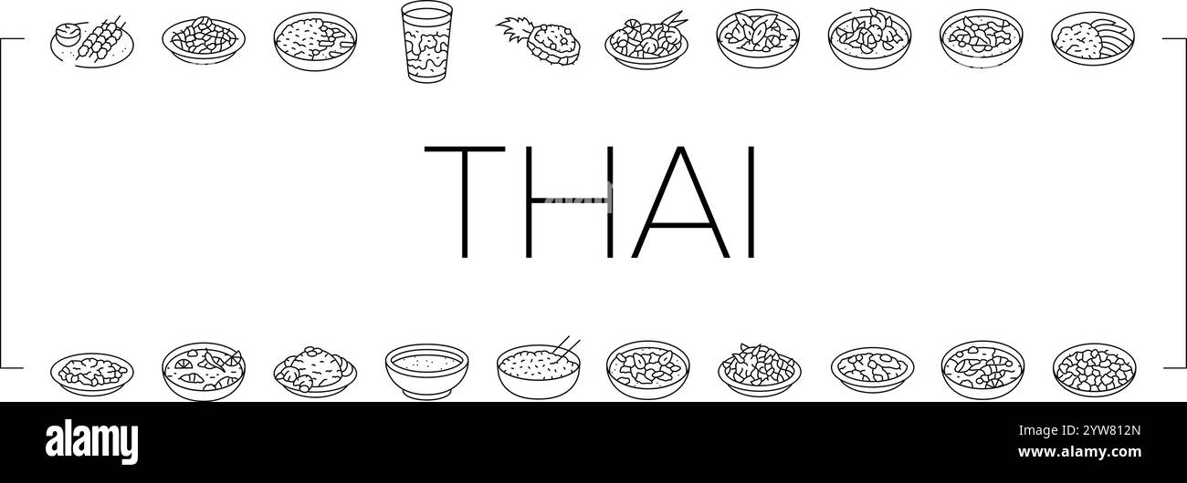 thai cuisine food asia icons set vector Stock Vector Image & Art - Alamy