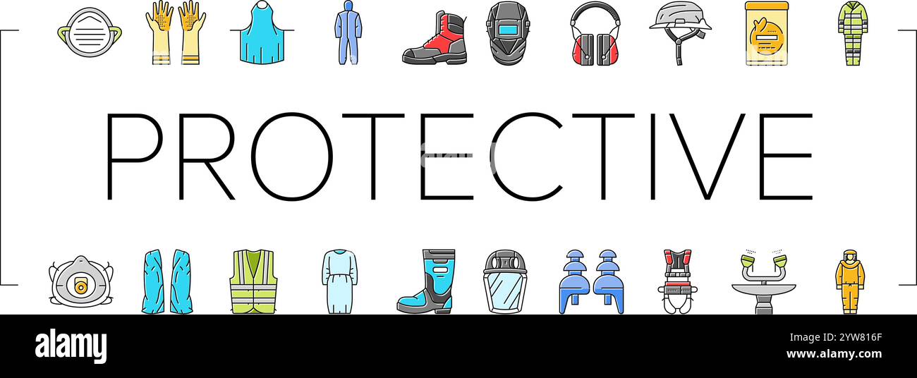 ppe protective safety kit icons set vector Stock Vector Image & Art - Alamy