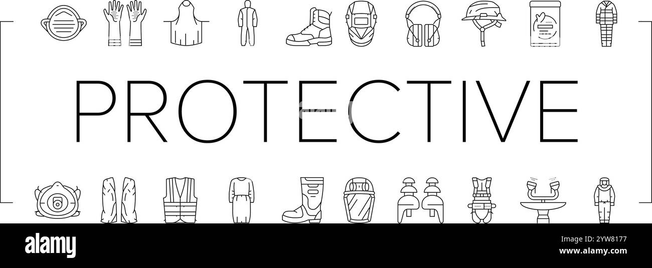 ppe protective safety kit icons set vector Stock Vector Image & Art - Alamy