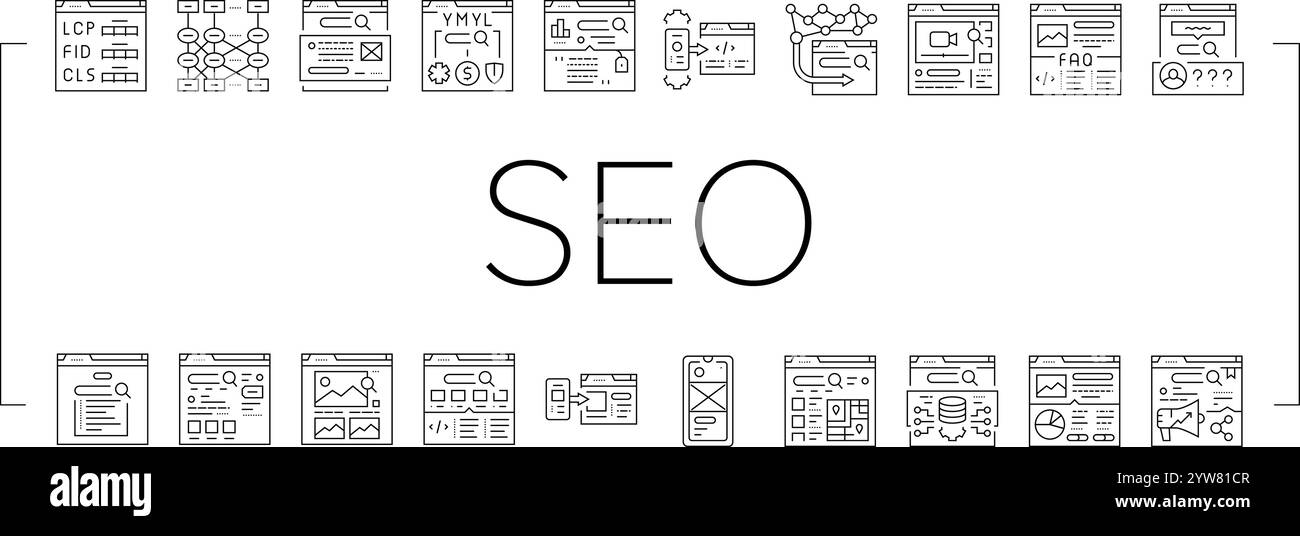 seo digital optimization strategy icons set vector Stock Vector Image ...