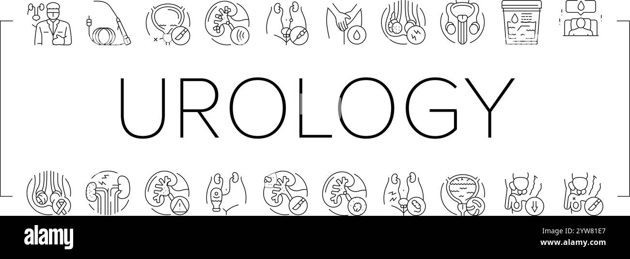 urology prostate urinary kidney icons set vector Stock Vector Image ...