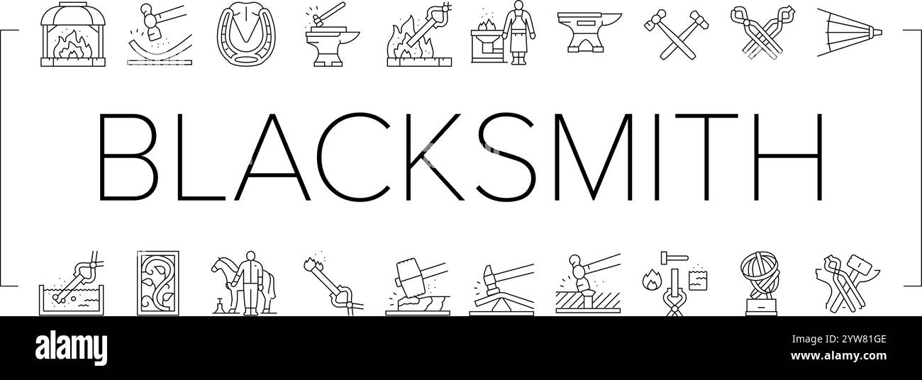 blacksmith forge anvil hammer icons set vector Stock Vector Image & Art - Alamy