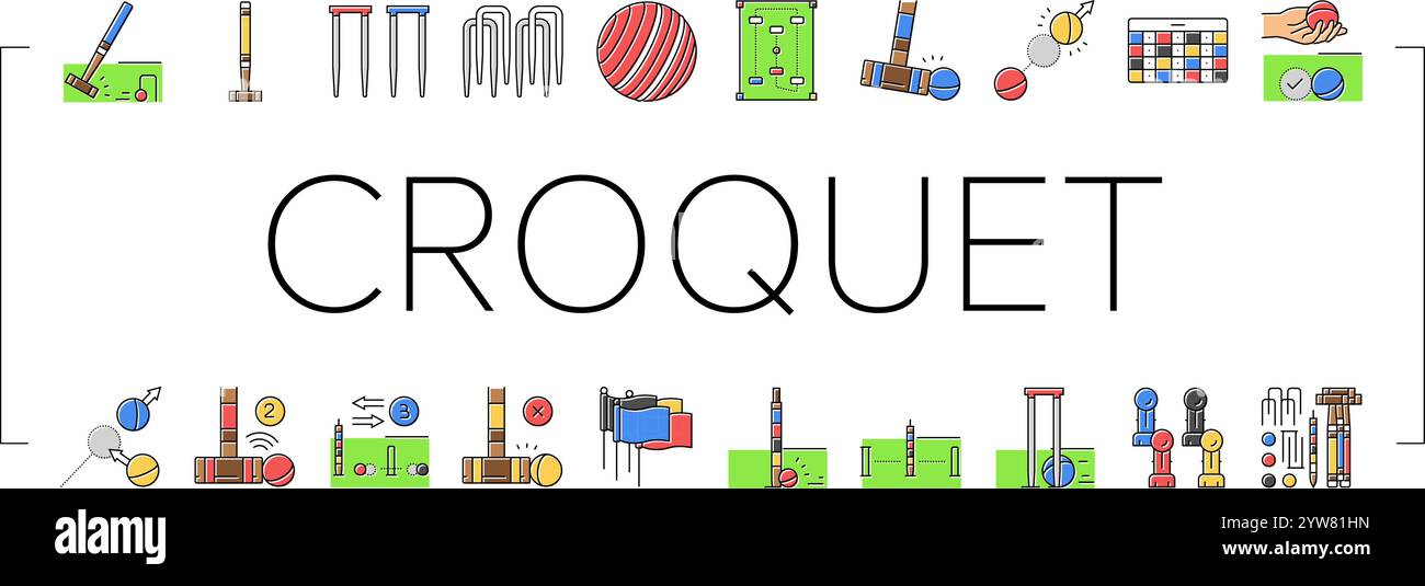 croquet mallet game ball icons set vector Stock Vector Image & Art - Alamy