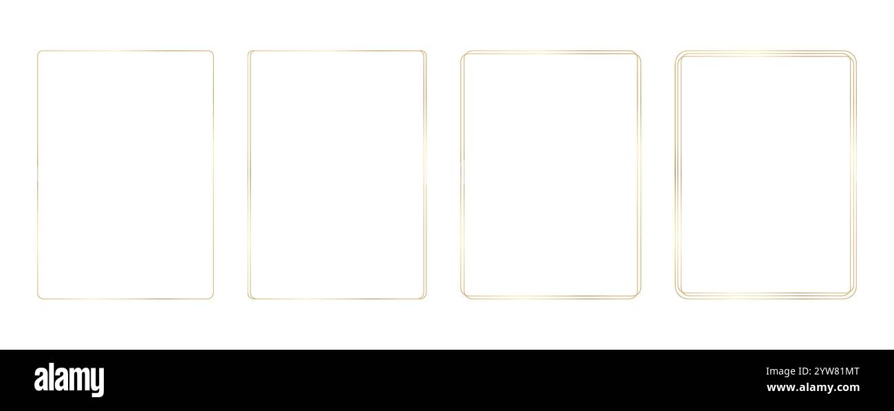 Set of thin golden rectangular frames. Gold geometric linear glitter ...