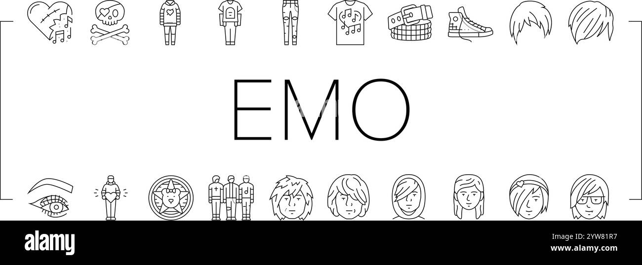 emo punk rock tattoo cute icons set vector Stock Vector Image & Art - Alamy