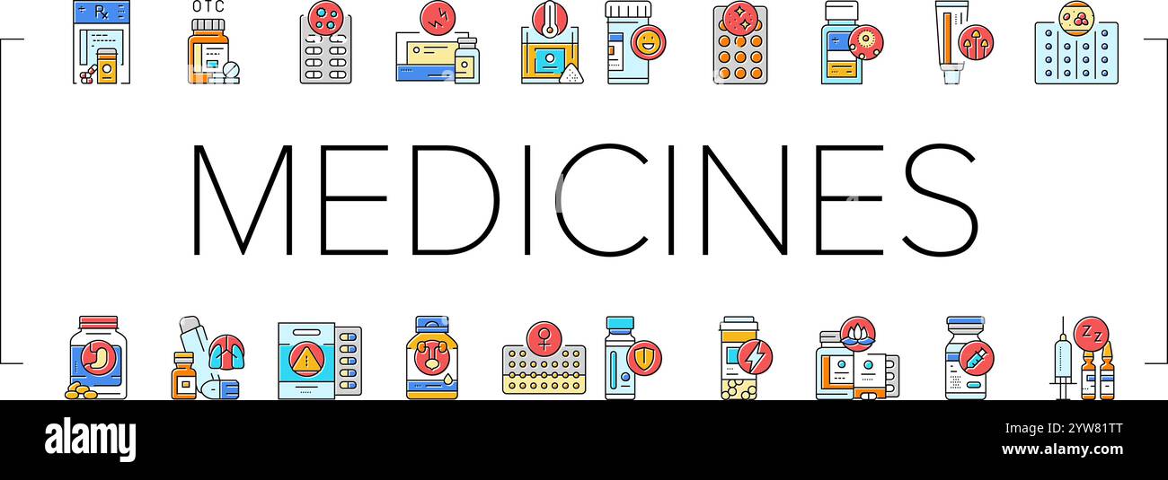 medicines pharmacy health medical icons set vector Stock Vector Image ...