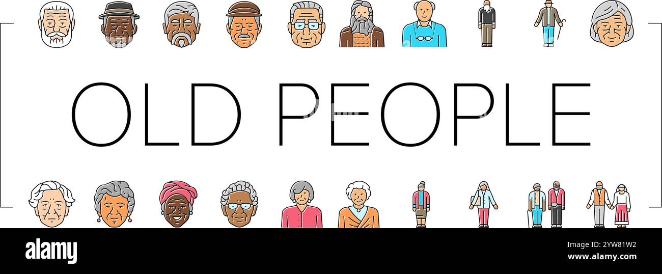 old people senior happy mature icons set vector Stock Vector Image ...