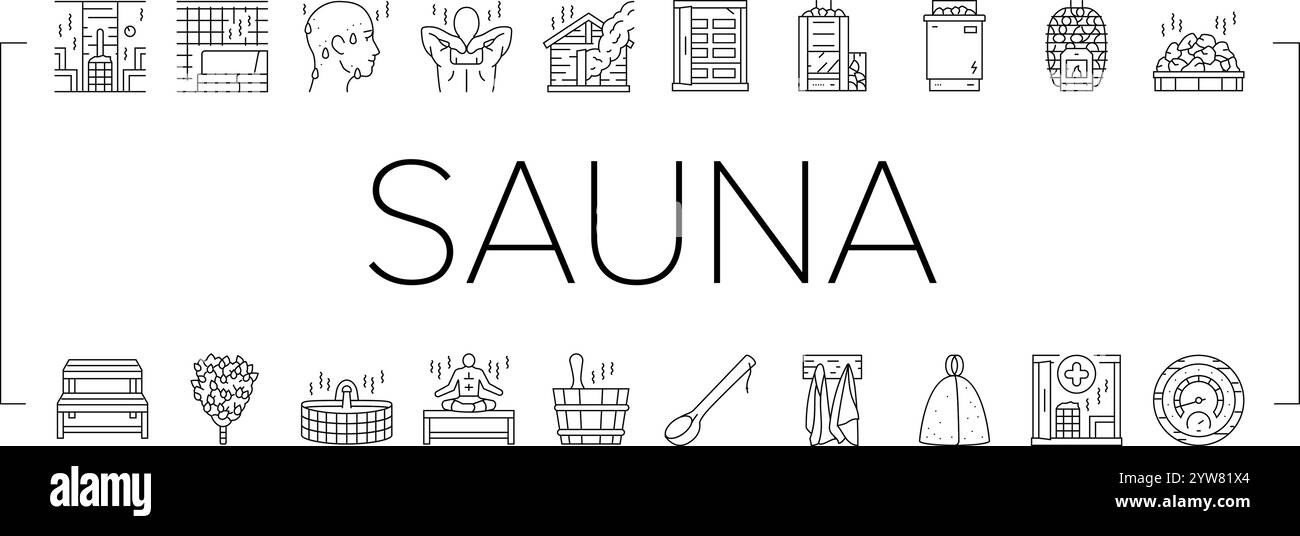 sauna bath spa relax steam room icons set vector Stock Vector Image ...