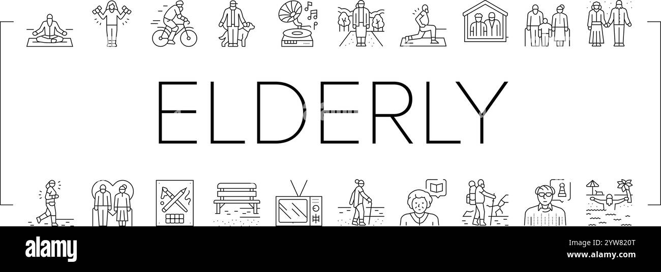 elderly leisure old happy people icons set vector Stock Vector Image ...
