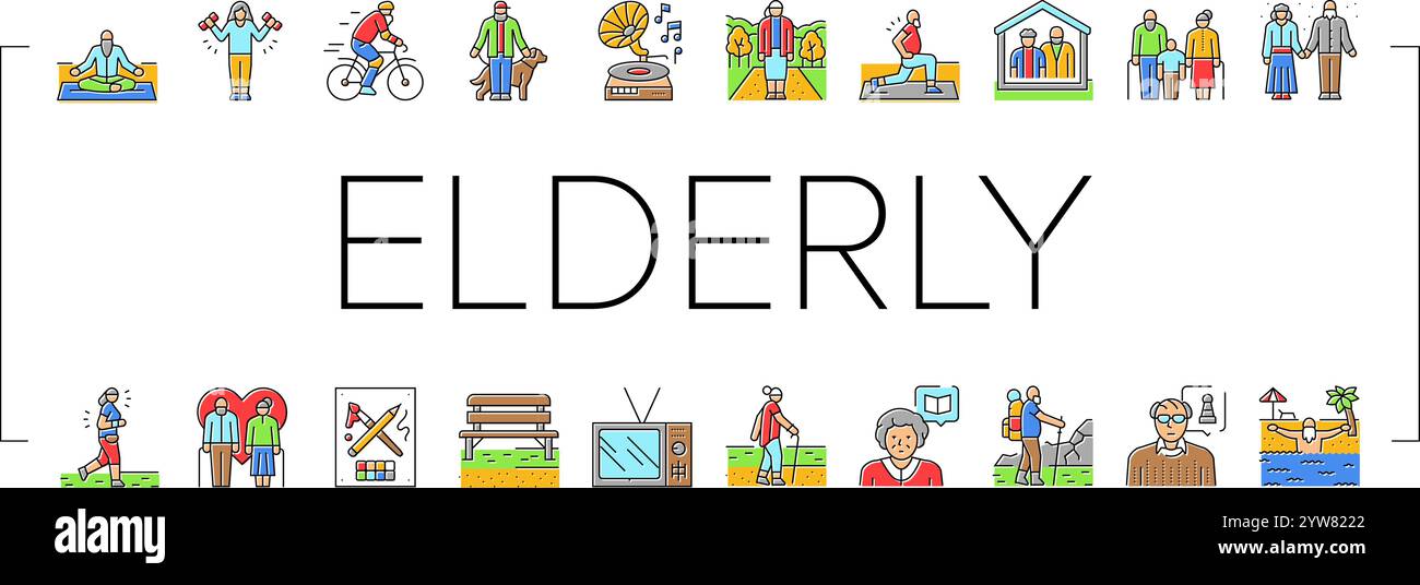 elderly leisure old happy people icons set vector Stock Vector Image ...