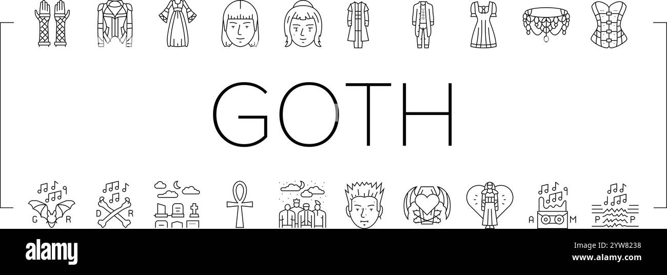 goth subculture punk gothic y2k icons set vector Stock Vector Image ...