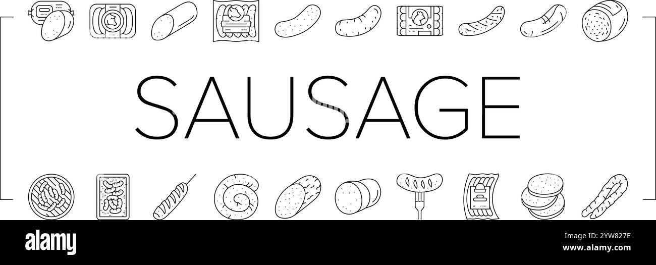 sausage grill barbecue pork icons set vector Stock Vector Image & Art ...