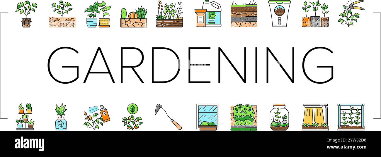 urban gardening agriculture green icons set vector Stock Vector Image ...