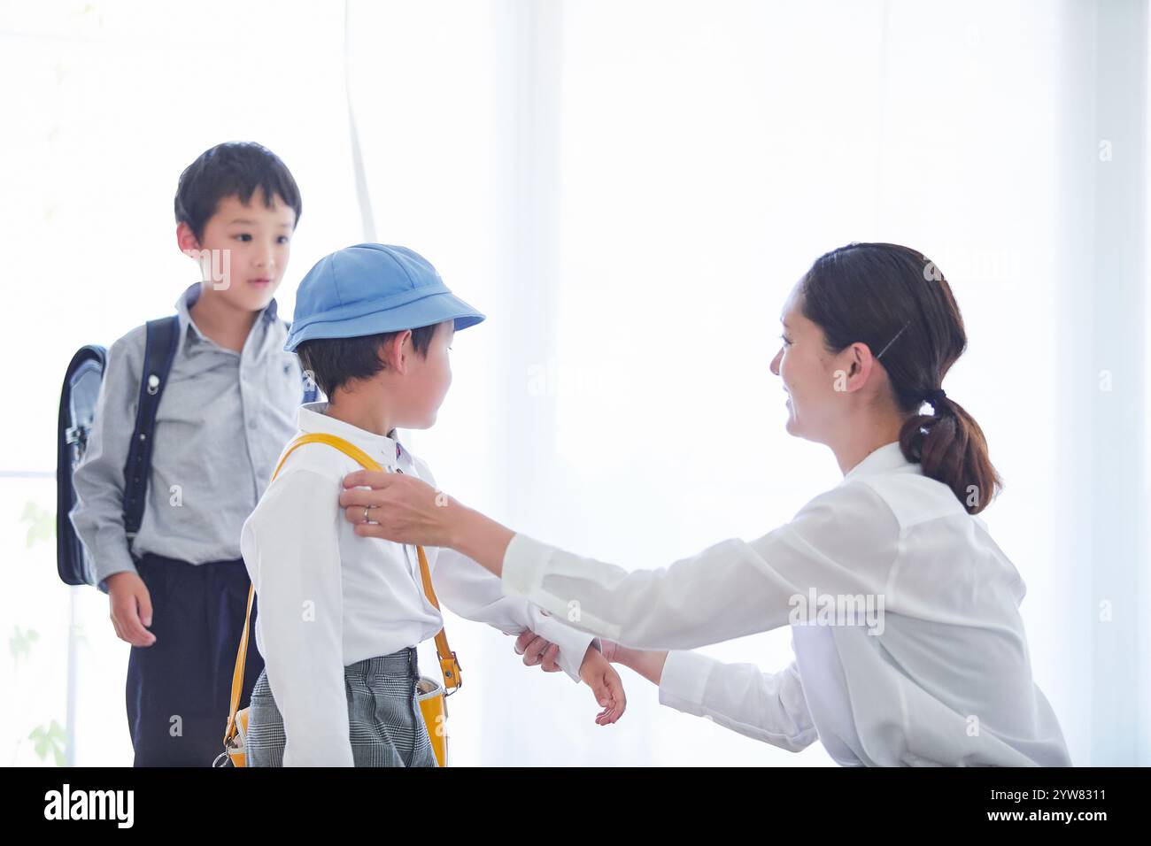 Parents and children getting ready Stock Photo - Alamy