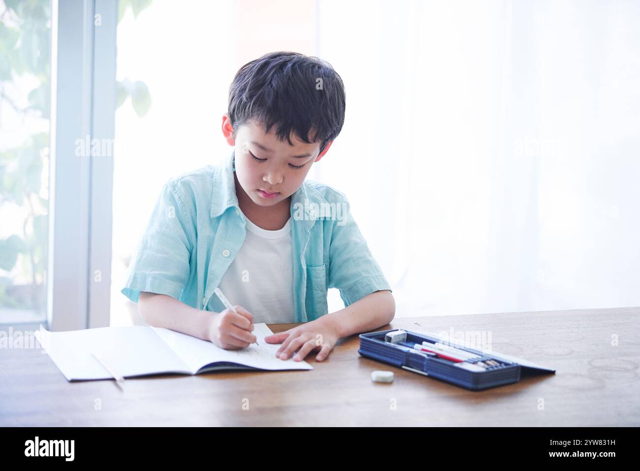 Boy with pen Stock Photo - Alamy