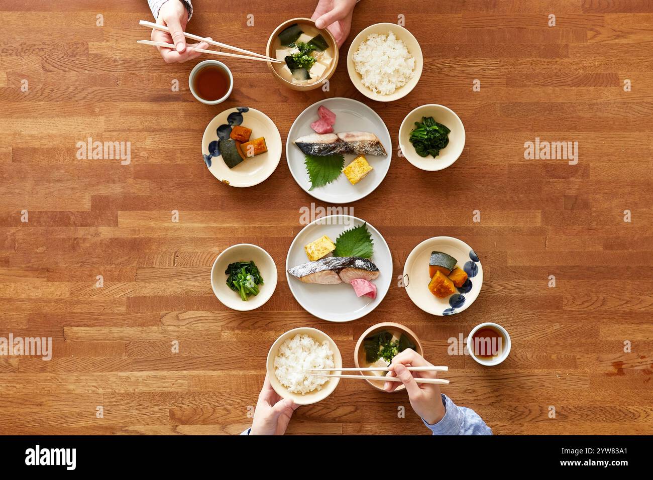 Dining table with food lined up Stock Photo - Alamy