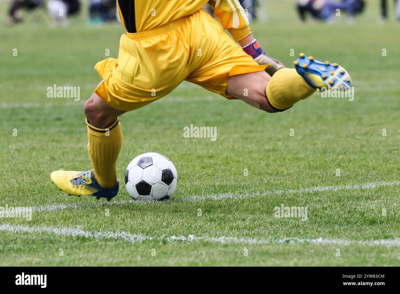 Keeper kicking a goal Stock Photo - Alamy