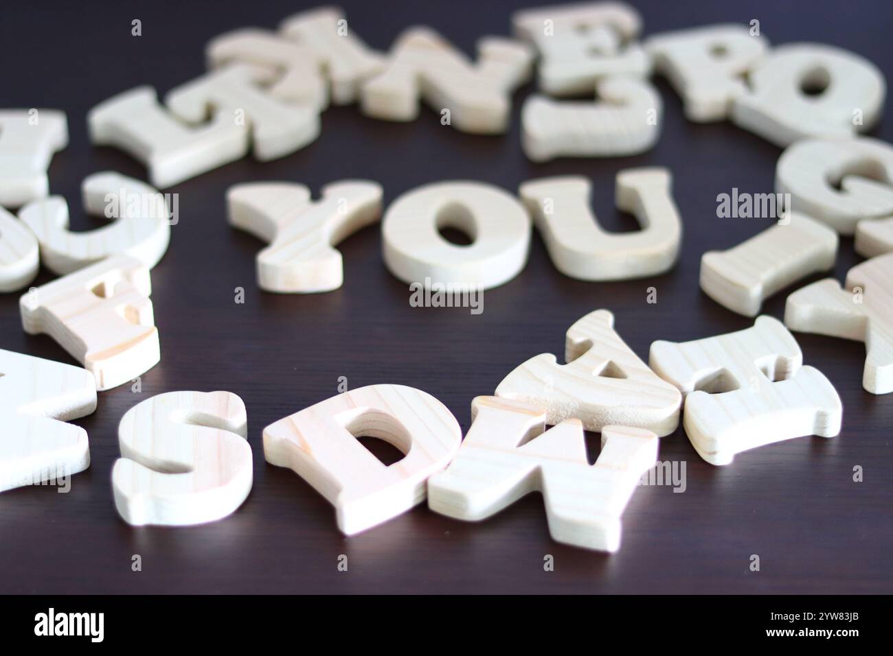Wooden word blocks representing the word YOU surrounded by various ...