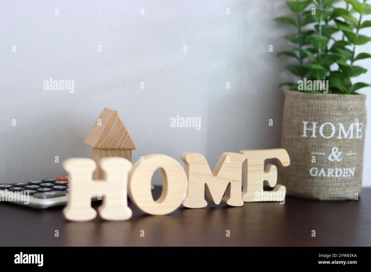 Wooden word blocks representing house-shaped blocks and the word HOME ...