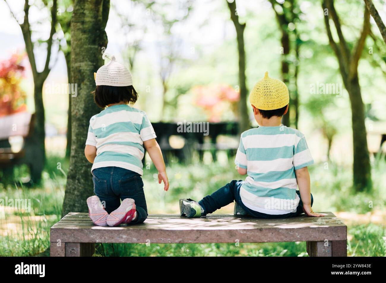 Boy and girl in shade of tree Stock Photo - Alamy
