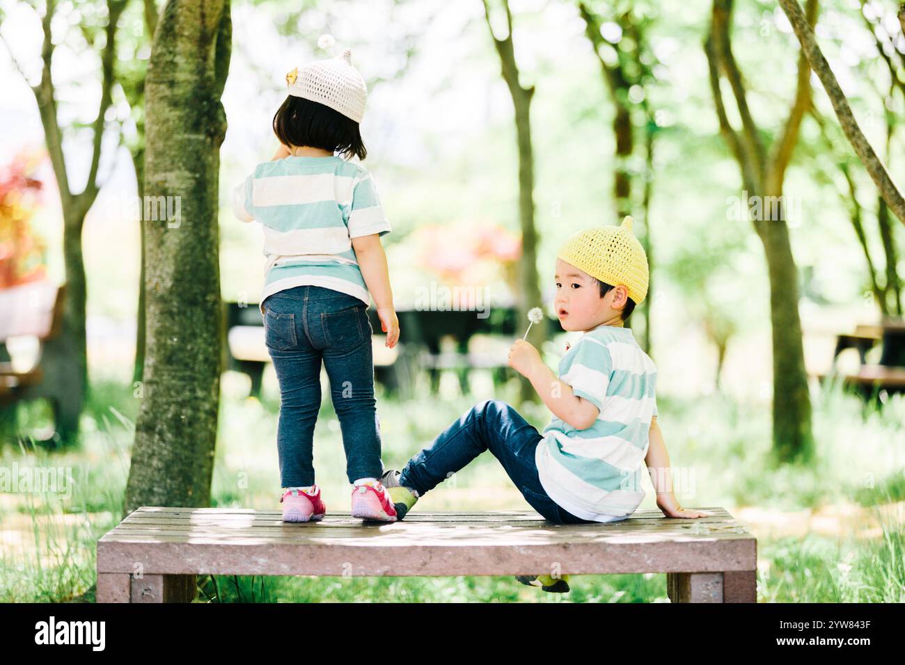 Boy and girl in shade of tree Stock Photo - Alamy
