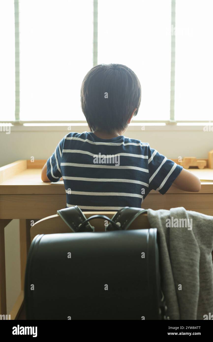 Primary schools boy studying, back view Stock Photo - Alamy
